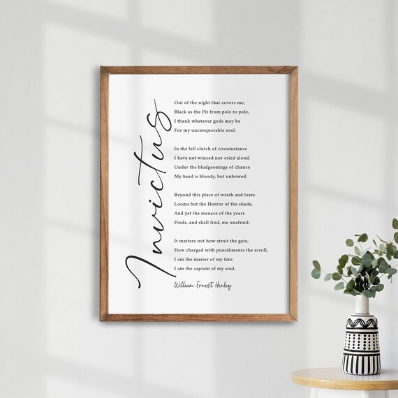 Invictus Poem Sign. William Ernest Henley. Motivational Quote. - Etsy