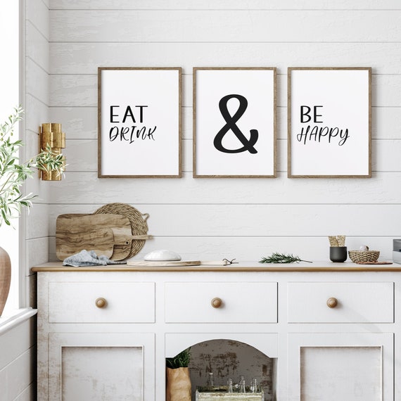 Eat Drink and Be Happy Sign. Set of 3 Prints. Kitchen Print. - Etsy