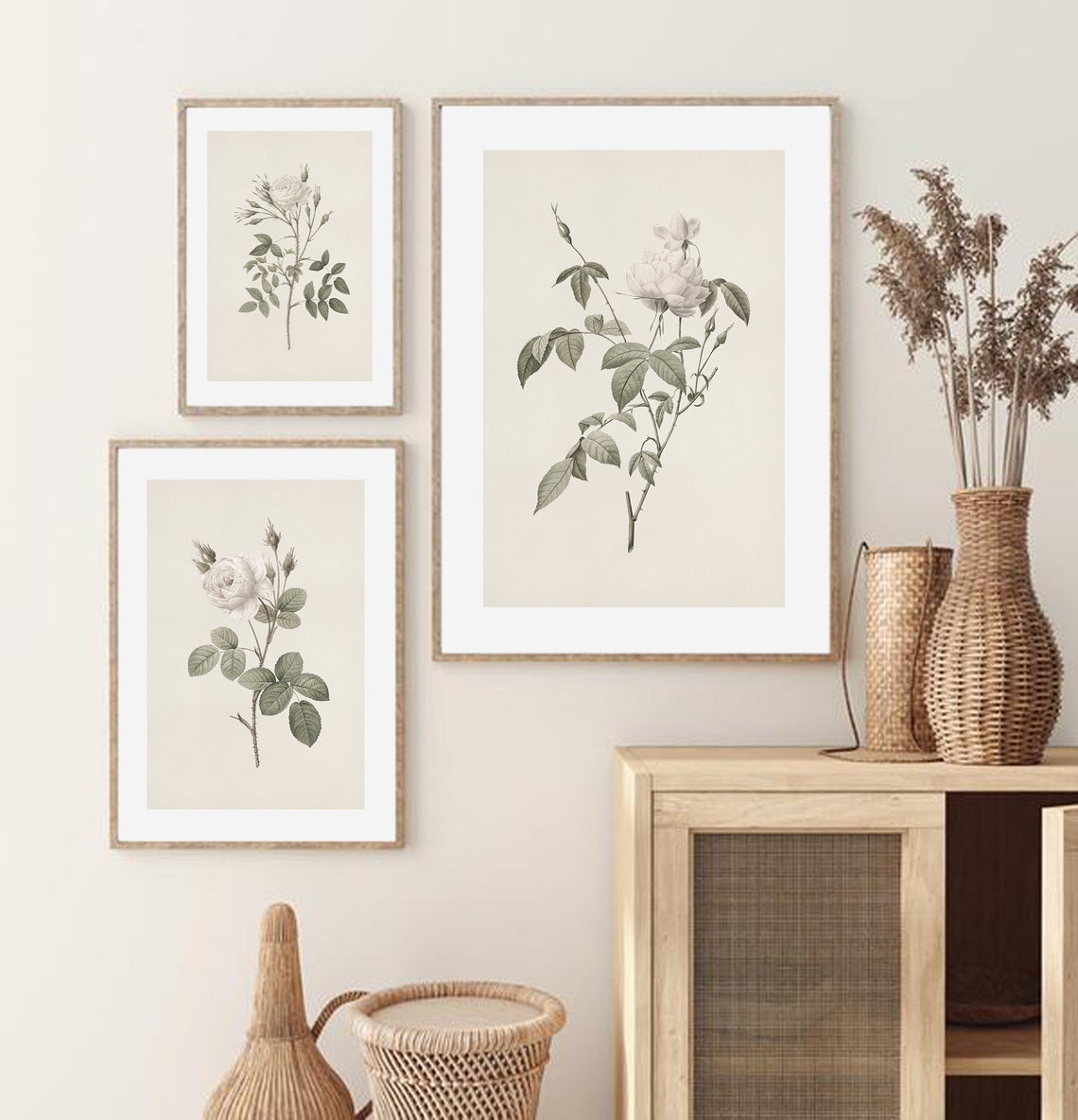 Vintage Flower Print Set. White Floral Wall Art. Antique Botanical ...
