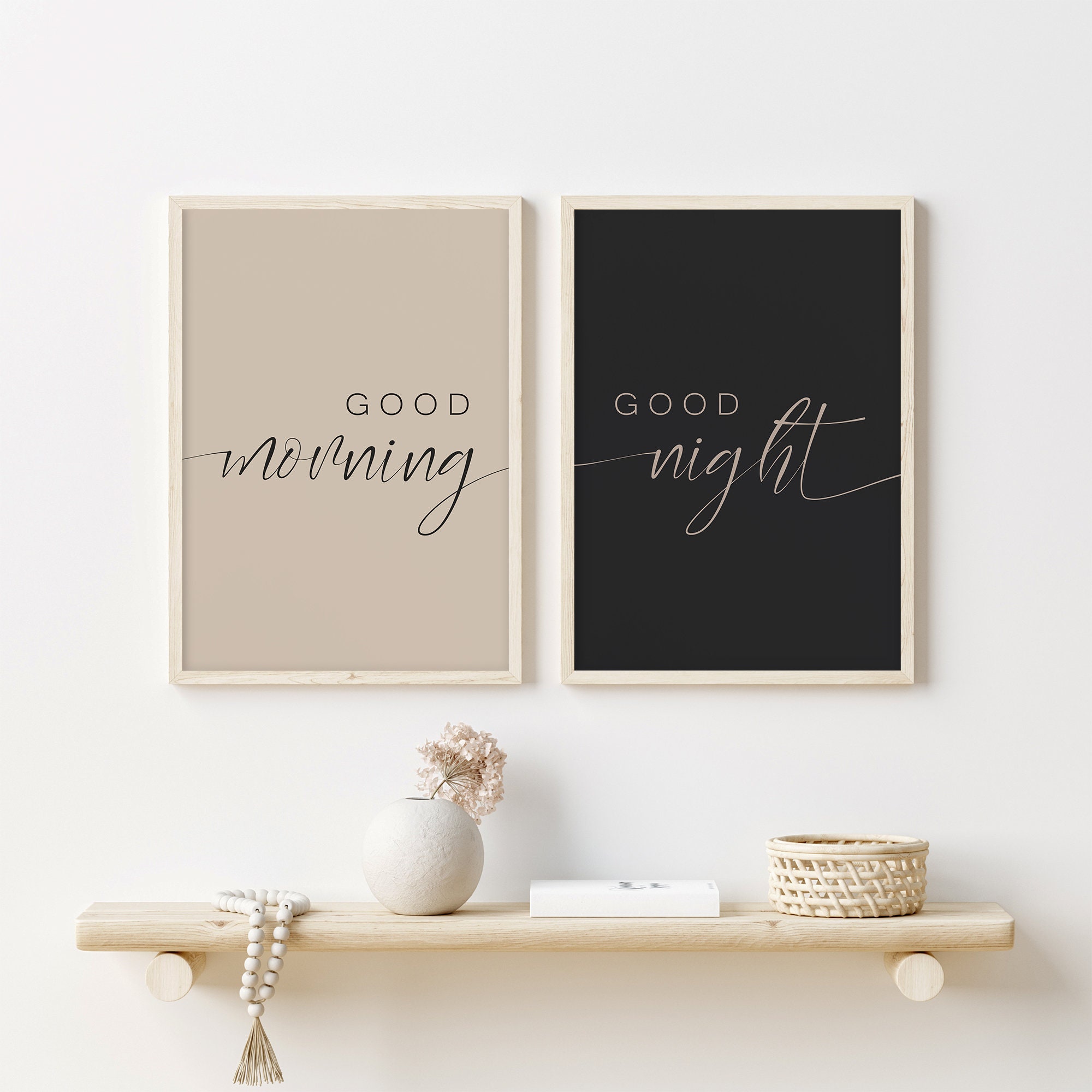 Good Morning Good Night Print Set, Bedroom Wall Decor (digital Download ...