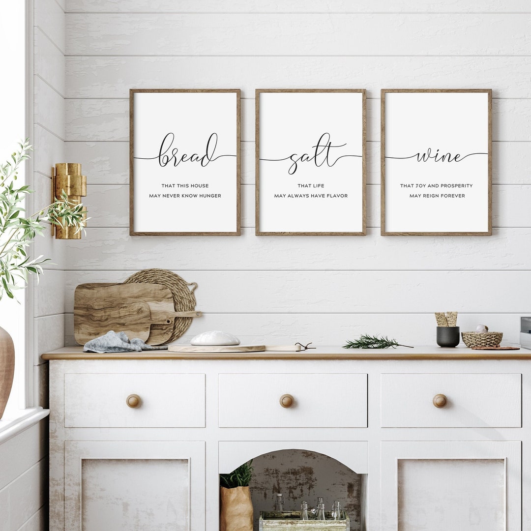 Kitchen Quotes. Bread Salt Wine Printable. Kitchen Wall Decor. Set of 3 ...