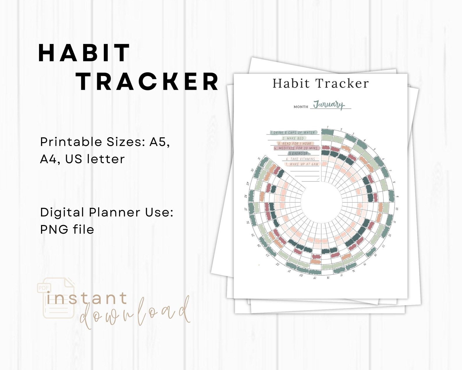 Circle Habit Tracker | Printable Monthly Habit Track | Habit Challenge ...