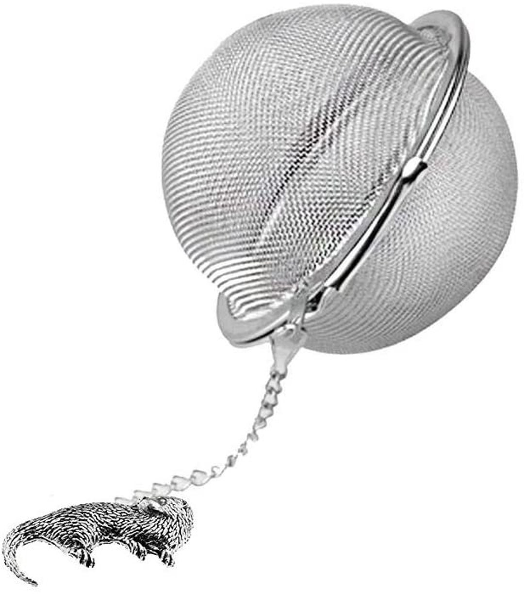 Pewter Otter on a Tea Leaf Infuser Stainless Steel Sphere Strainer ...