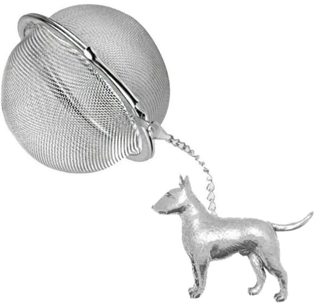 Pewter English Bull Terrier on a Tea Leaf Infuser Stainless Steel ...