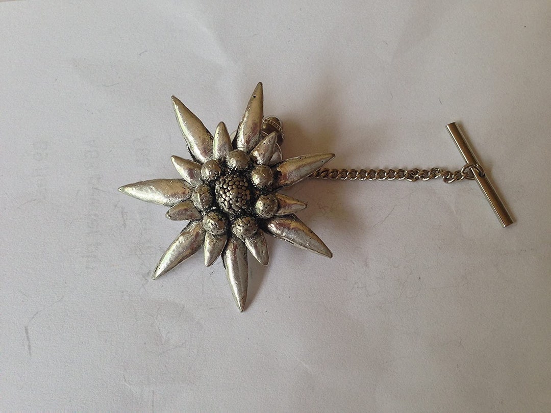 C1 Large Edelweiss Made From Fine English Pewter on a Tack Tie Pin With ...