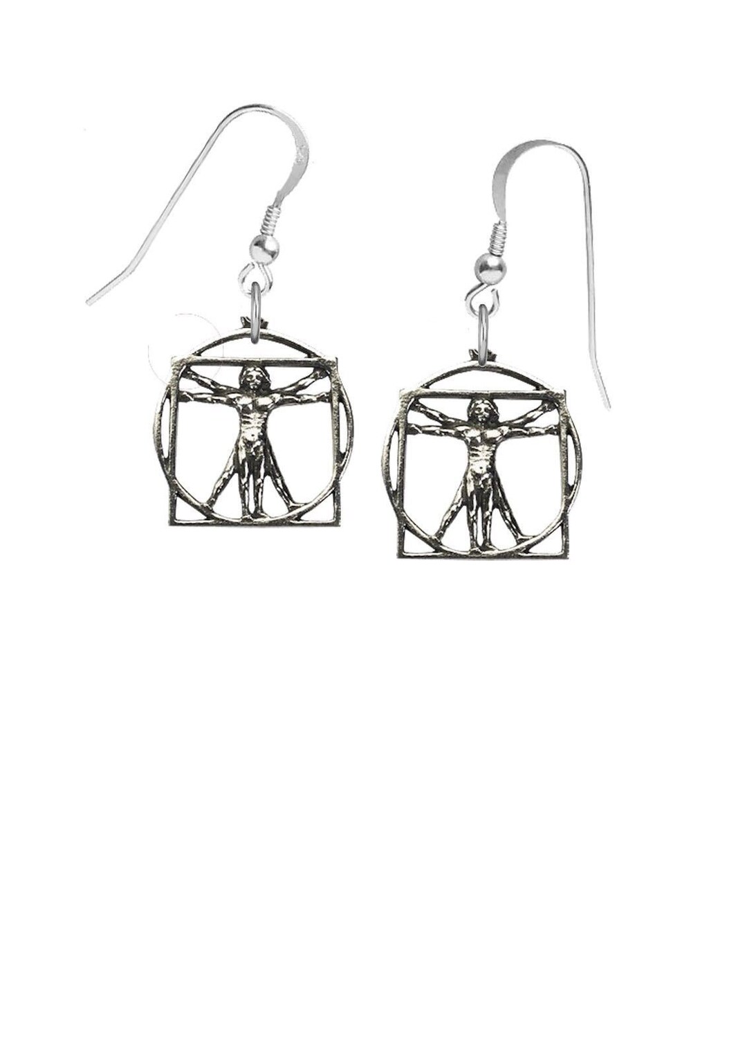 Da Vinci Vitruvian Man on Hook Earrings Sterling Silver 925 - Etsy UK
