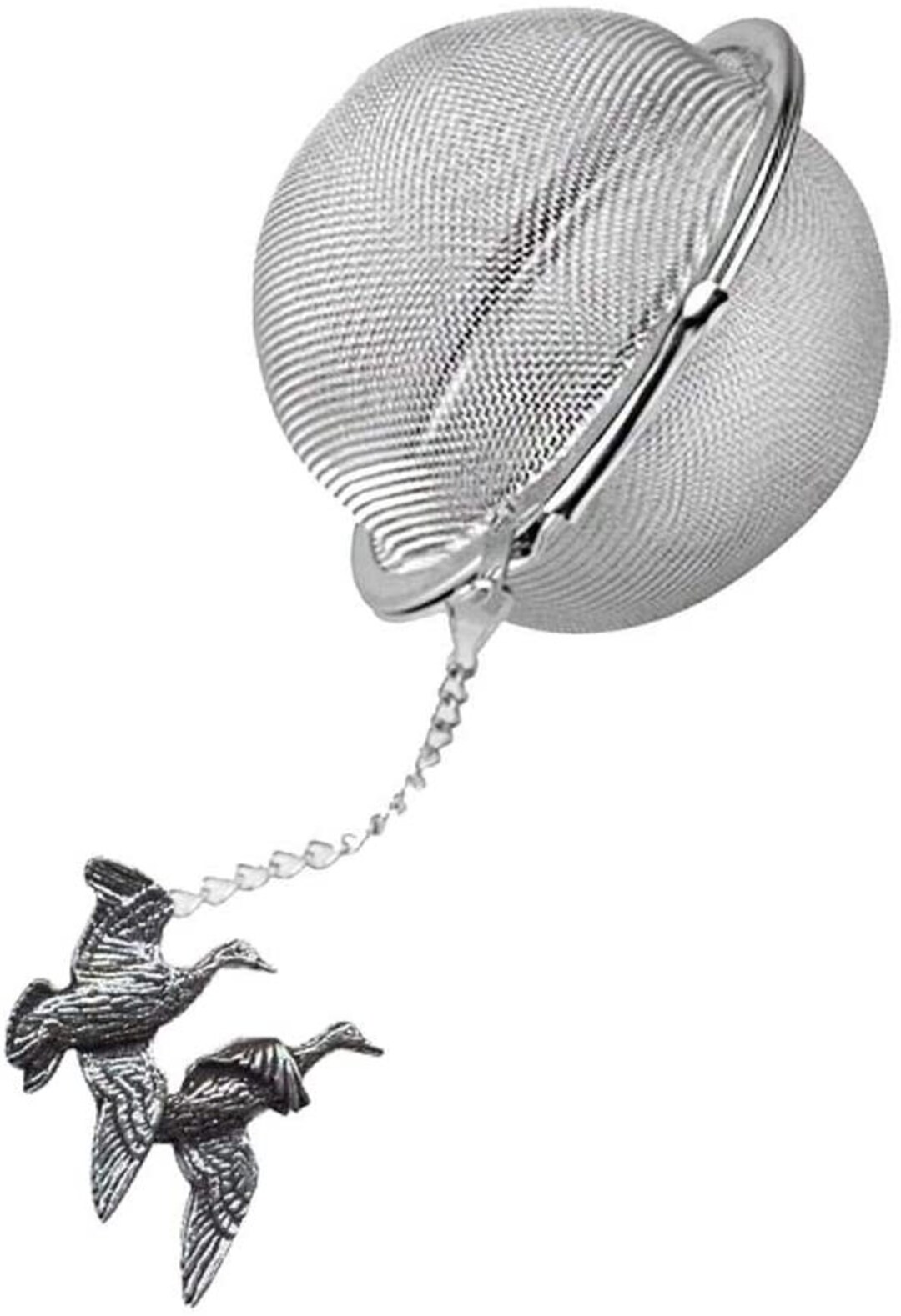 Pewter Pair of Ducks on a Tea Leaf Infuser Stainless Steel Sphere ...
