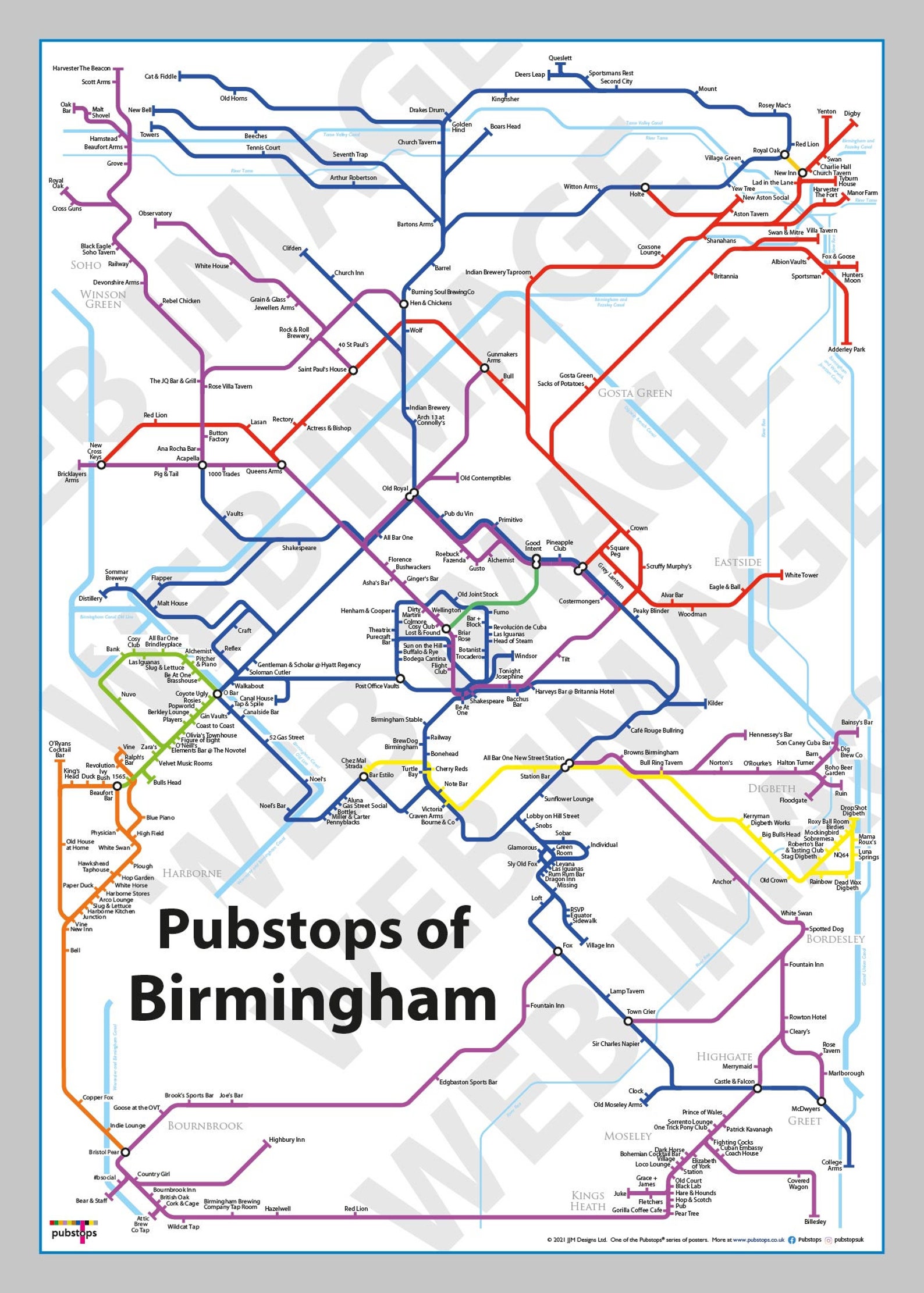 Pubstops of Birmingham the Original Pub Map - Etsy UK