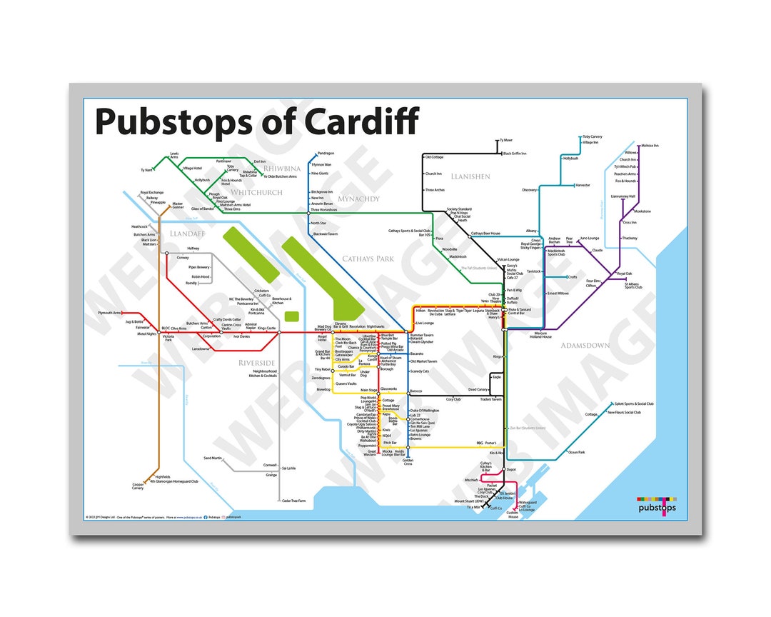 Pubstops of Cardiff the Original Pub Map - Etsy UK