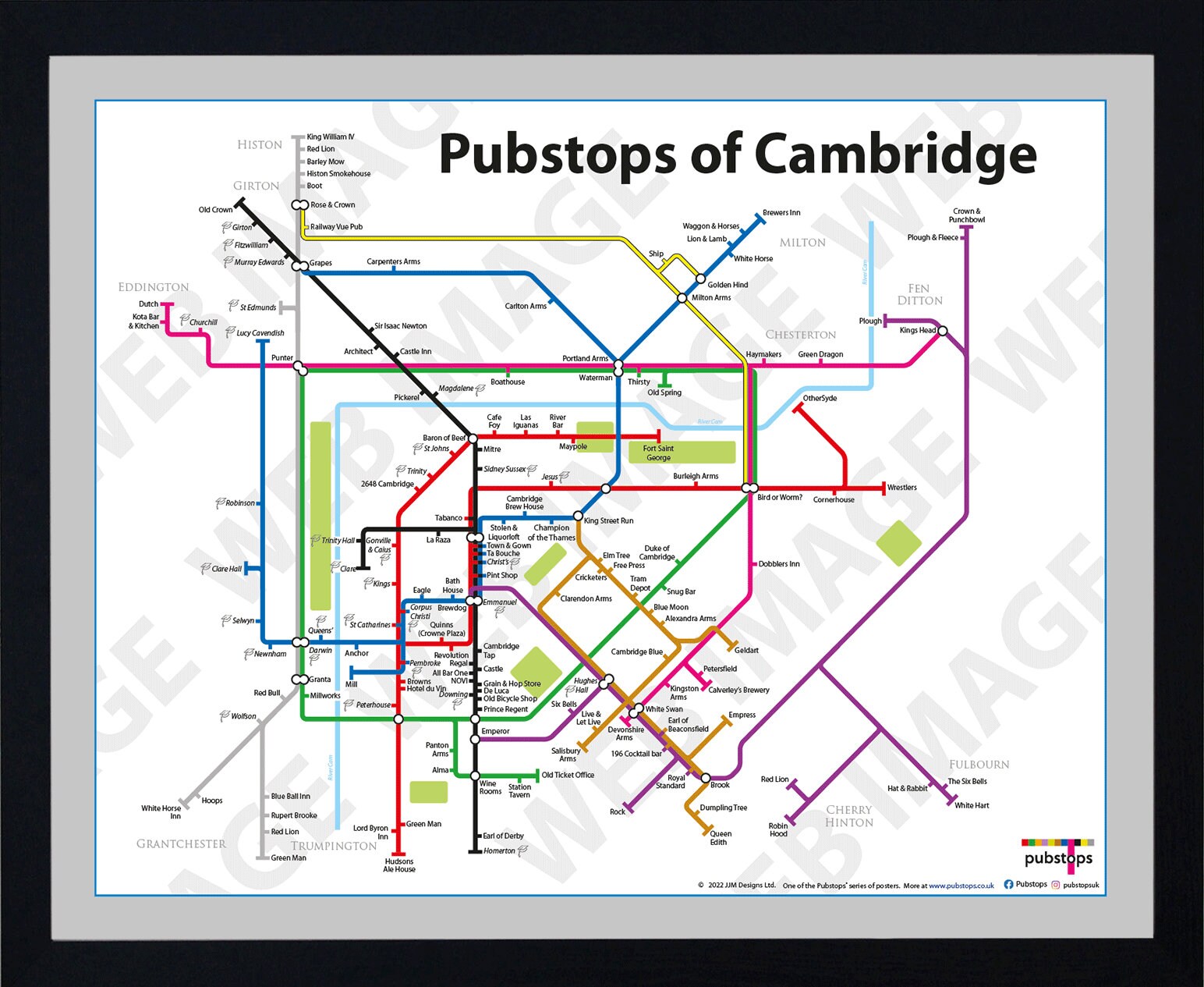 Pubstops of Cambridge the Original Pub Map - Etsy UK