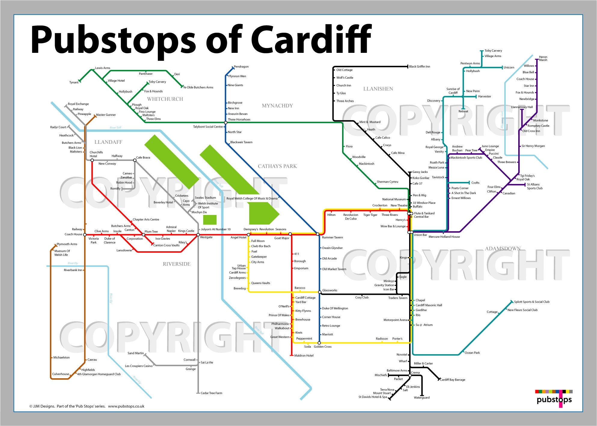 Pubstops of Cardiff the Original Pub Map - Etsy UK