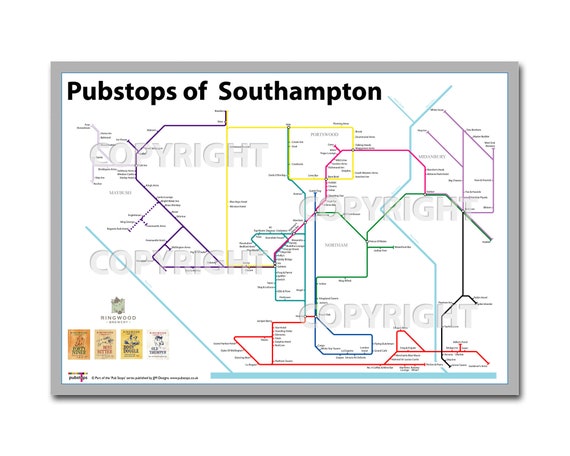 Pubstops of Southampton the Original Pub Map - Etsy UK