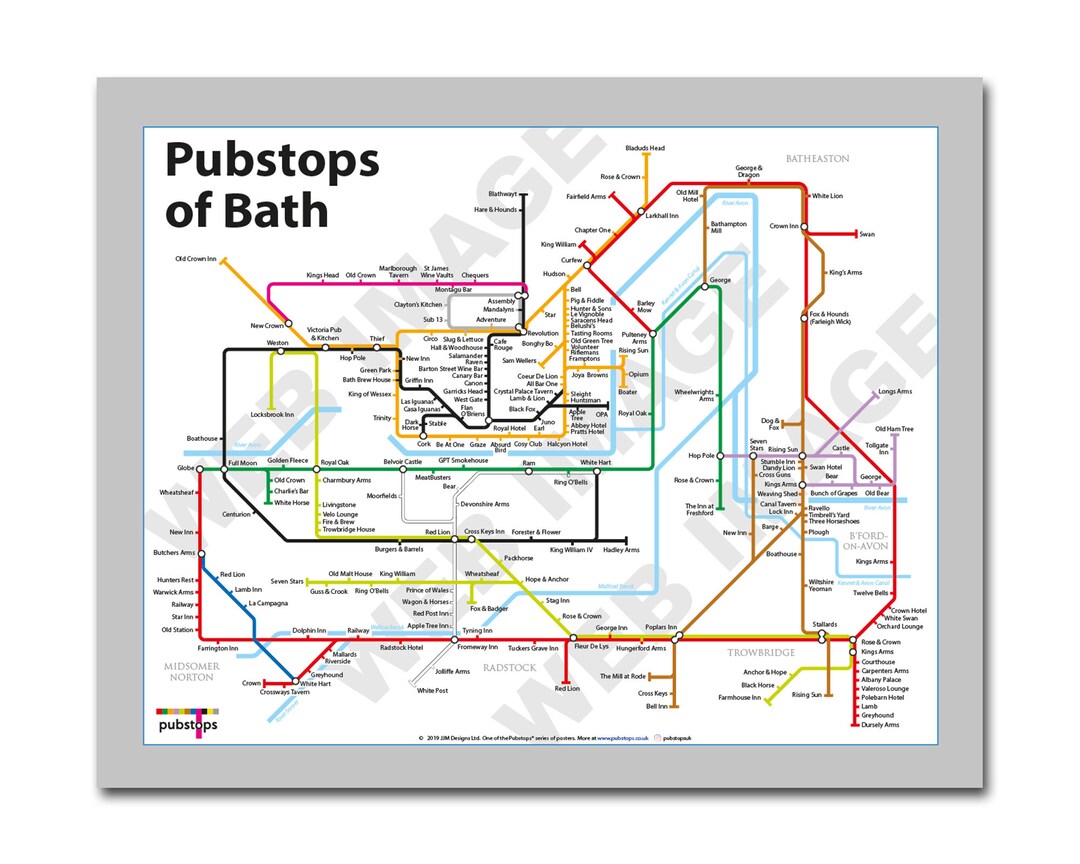 Pubstops of Bath the Original Pub Map - Etsy