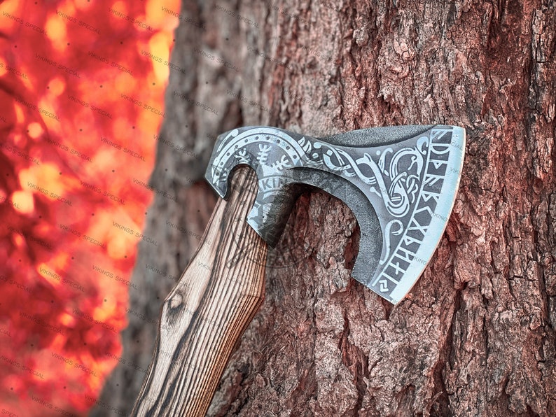 Ragnar Viking Axe, Viking Forged Carbon Steel - Hatchet Rose Wood Shaft ...