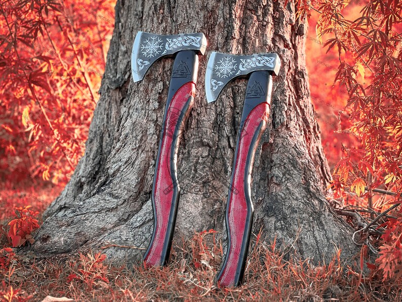 Ragnar Viking Axe, Viking Forged Carbon Steel Hatchet Rose Wood Shaft ...