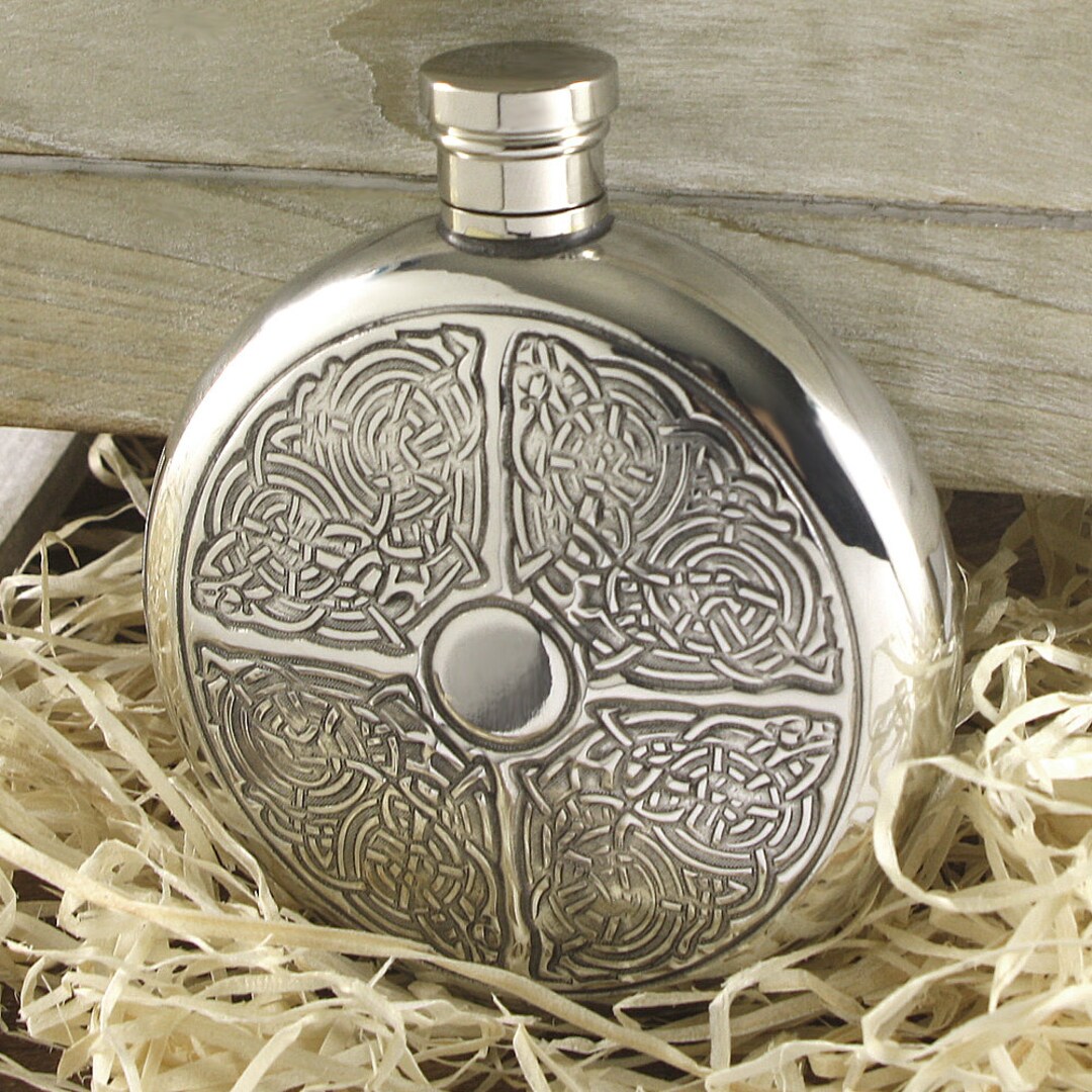 6oz Round Celtic Pewter Flask Personalised Gift [CEL176] by English ...