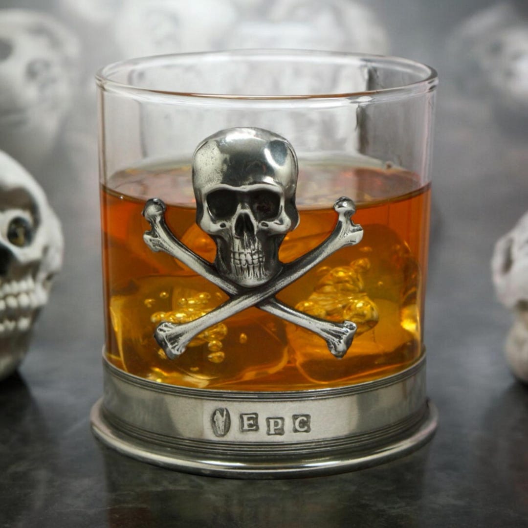 Personalised Pewter Skull Cross Bones Whisky Rum Glass Tumbler [TUM07 ...