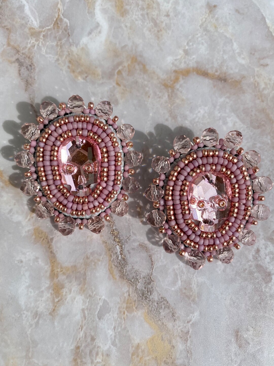 Indigenous Native American Beadwork Crystal Skull Earrings Desert Rose ...