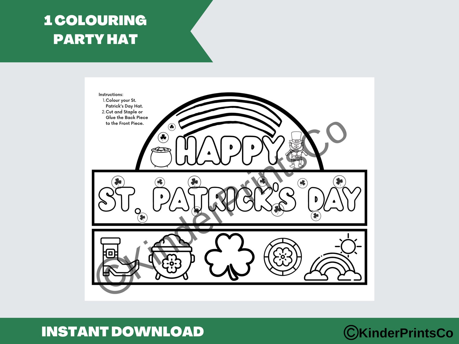St. Patrick's Day Colouring Hat, Leprechaun & Shamrock Activity, Gnome ...