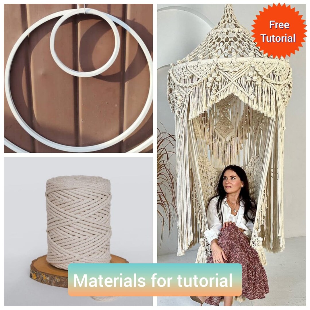 Materials for Free Tutorial BOHO MACRAME Hanging CHAIR, Metal Hoops ...