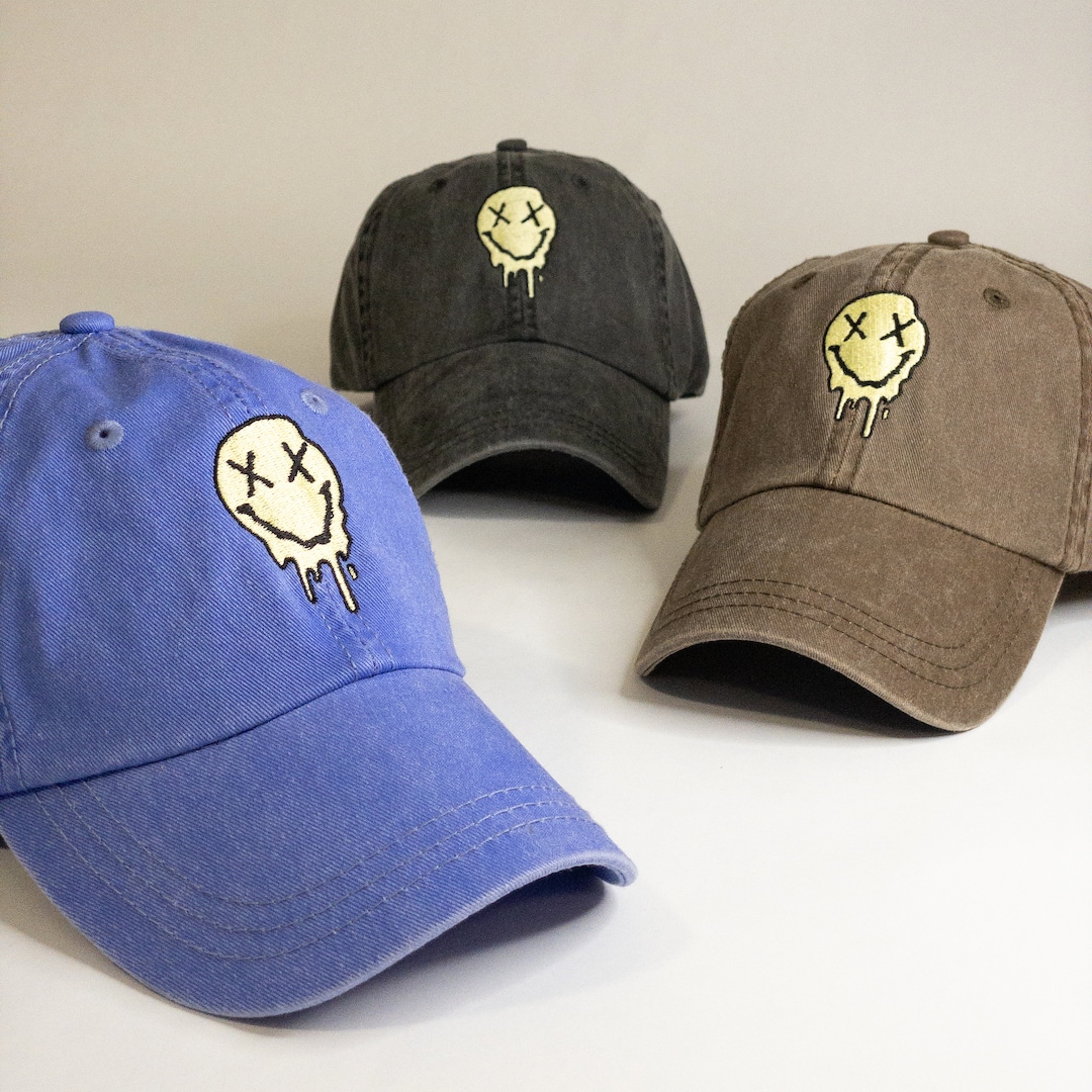 Melting Smiley Face Hat, Embroidered Baseball Cap, VSCO, Tumblr ...