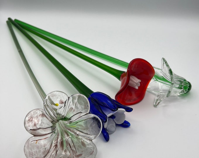4 Hand Blown Long Stem Flowers Art Glass Crystal 19.5 - Etsy