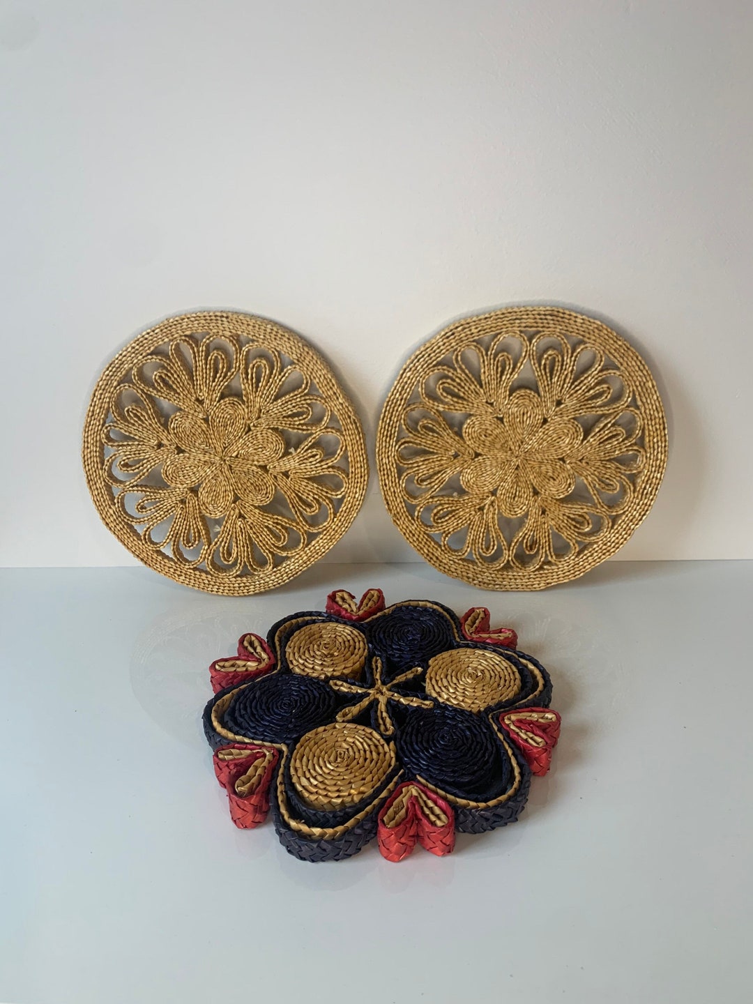 Vintage Woven Wicker Straw Rattan Raffia Trivet Hot Pads Pot - Etsy