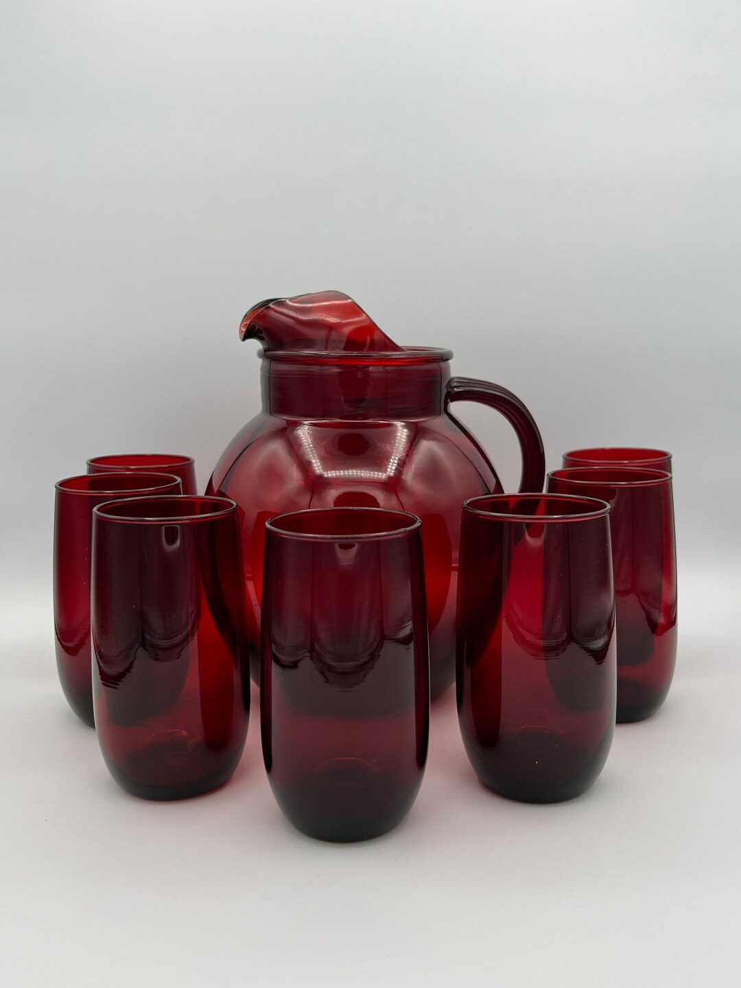 Vintage Anchor Hocking Royal Ruby Red Pitcher W/ 7 Tumblers - Etsy