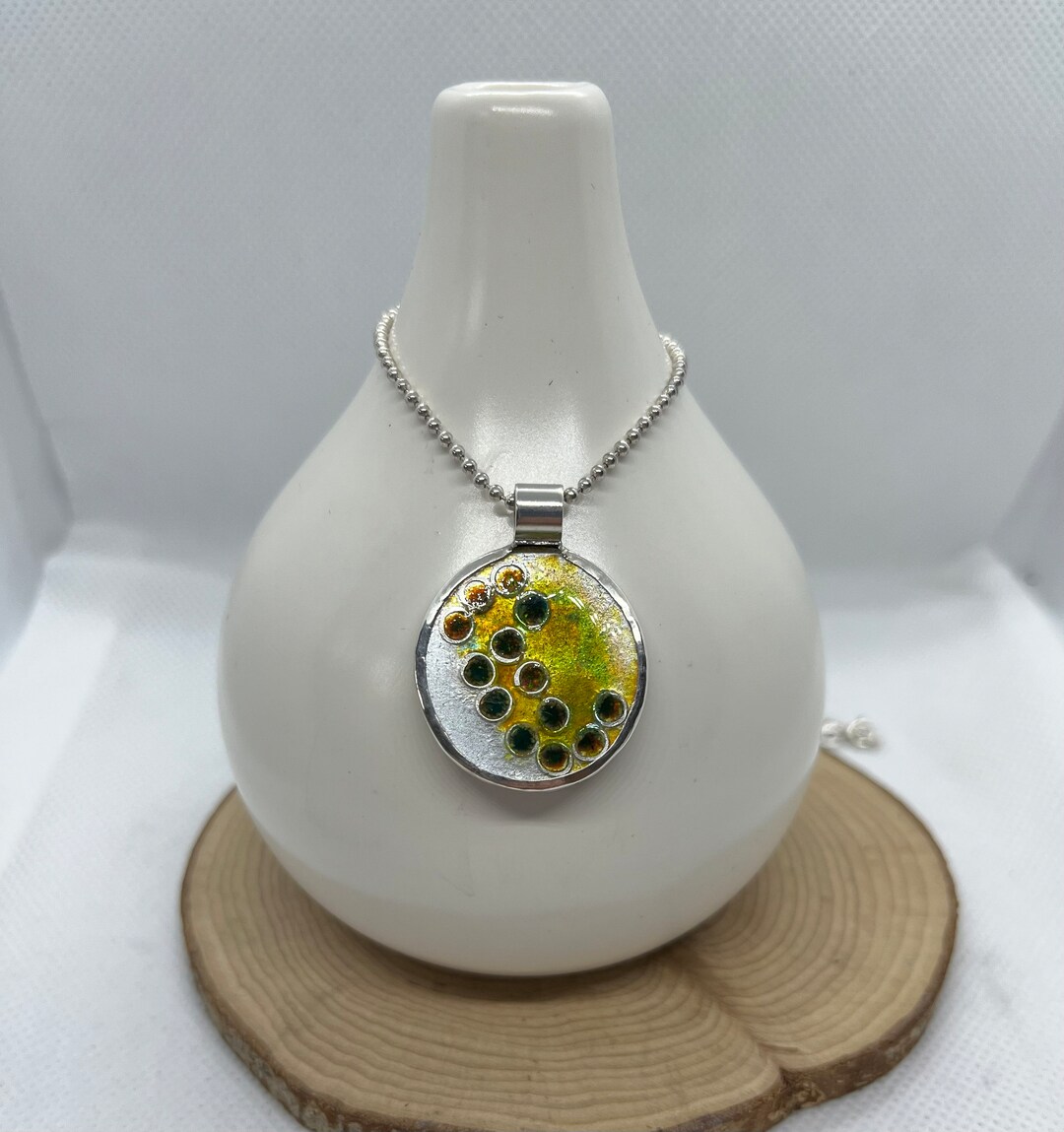 Silver Enamel Double Sided Pendant With Abstract Design and - Etsy UK