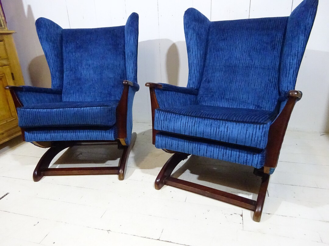 Vintage Wing Back Rocking Chair in a Stunning Blue Velvet - Etsy UK