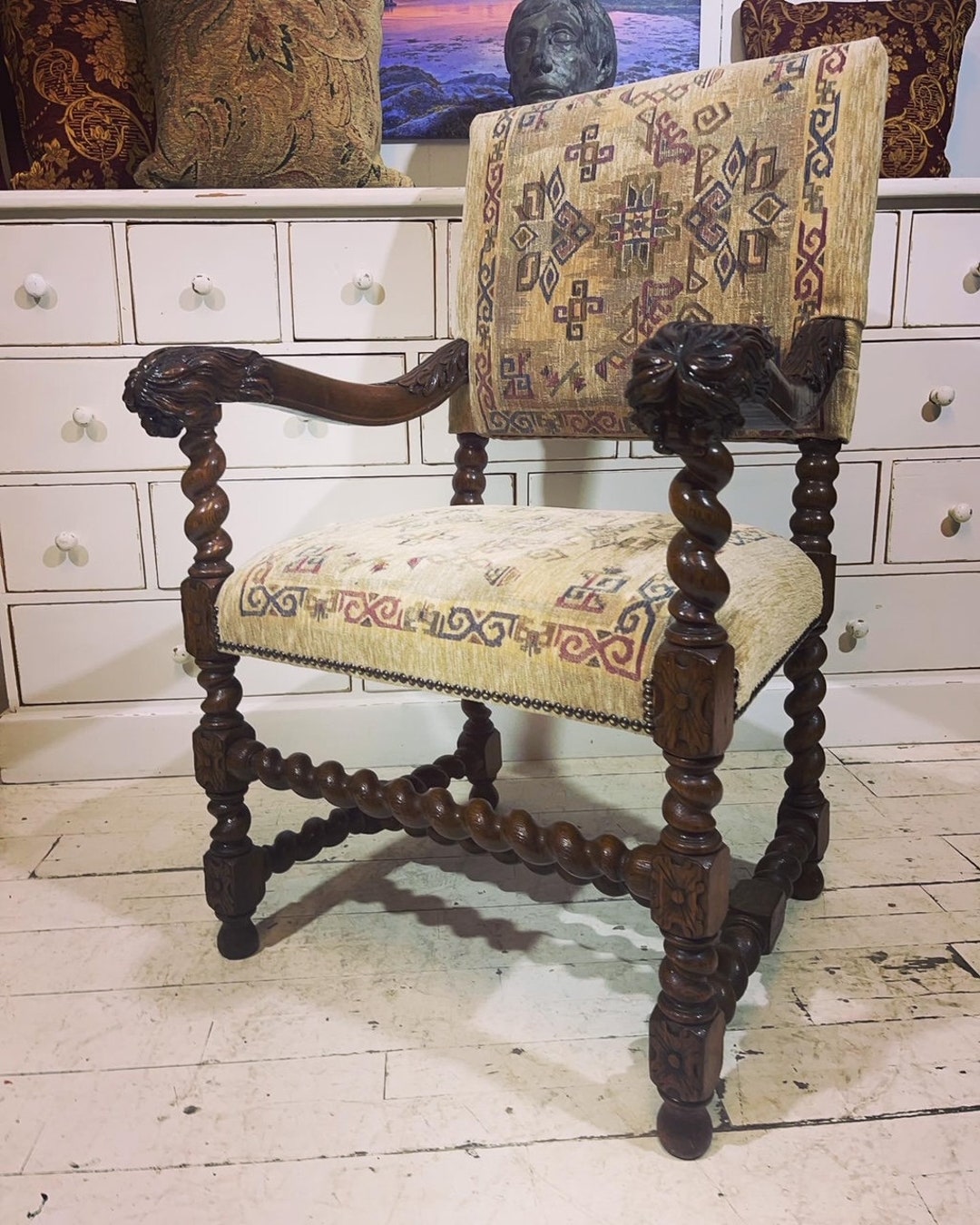 Early Victorian Lions Head Library chair - Etsy UK