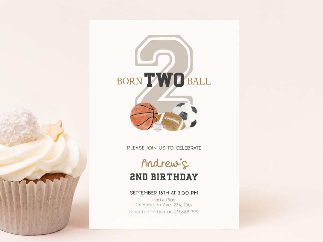 Editable 2nd Birthday Invitation Sports Theme, Born Two Ball Birthday ...