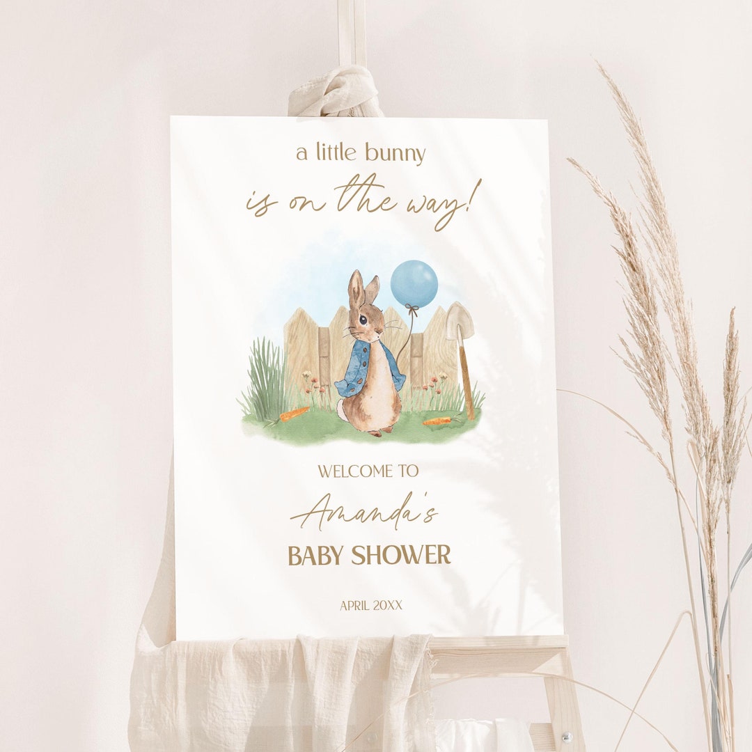 Boy Peter Rabbit Baby Shower Welcome Sign, Blue Bunny Welcome Poster ...