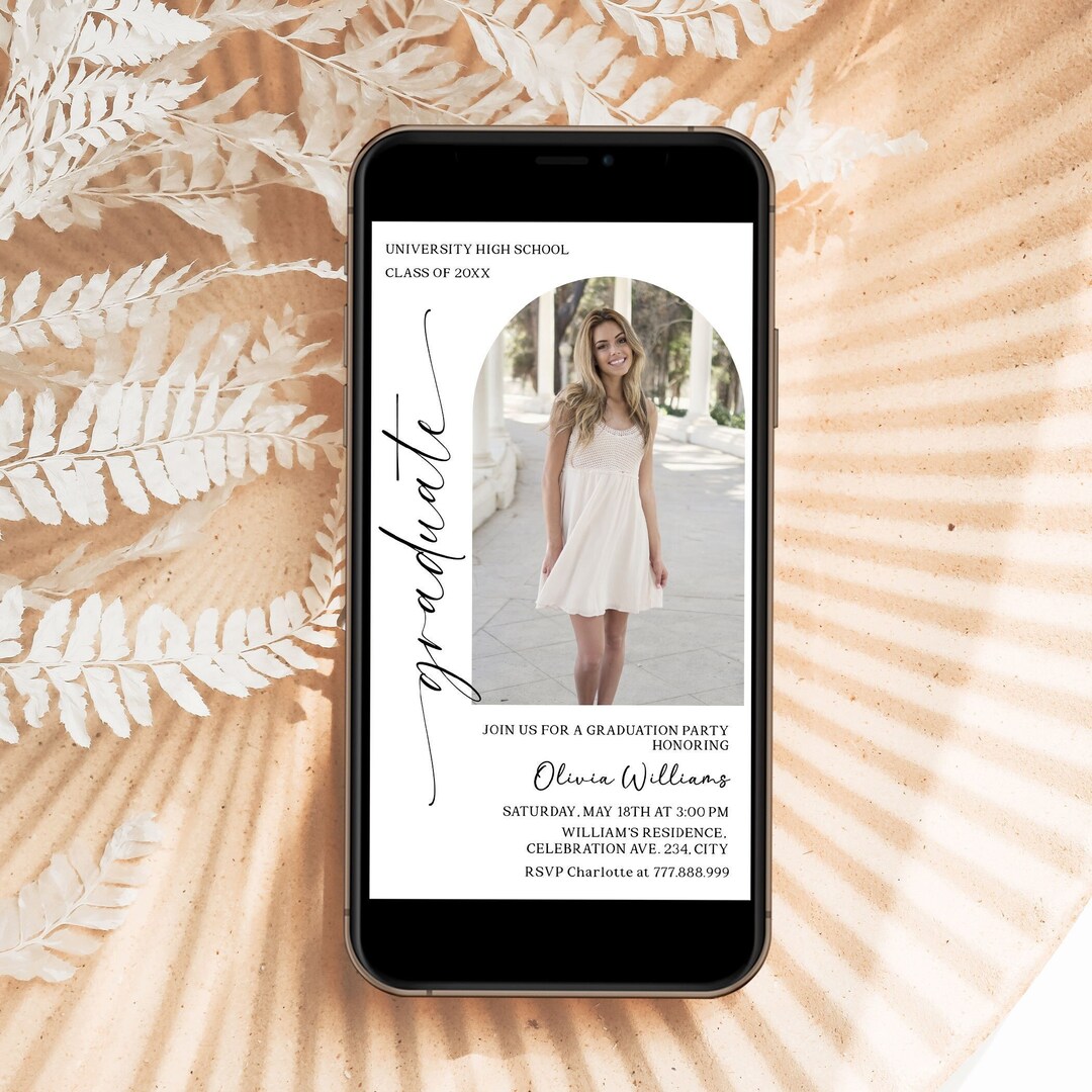 Grad Party Evite With Photo, Modern Graduation Evite, Editable Text ...
