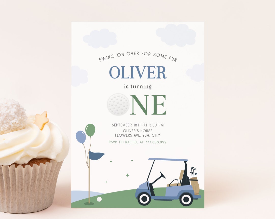 Golf First Birthday Invitation Editable Boy Golf Cart 1st Birthday ...