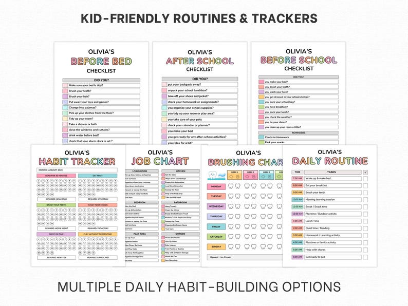 Editable Kids Chore Chart Bundle, Daily Checklist, Allowance, Reward ...