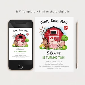 Oink Baa Moo Birthday Invitation Editable, Any Age, Petting Zoo Party ...