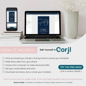 70th Birthday Digital Invitation for Men Navy and Gold Editable ...