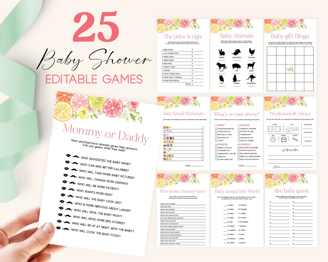 Editable Citrus Baby Shower Game Bundle, Floral Citrus Theme Baby ...