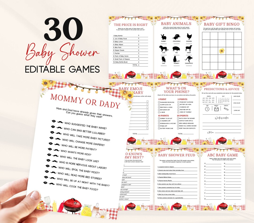 BBQ Baby Shower Games and Activities Bundle Editable Gender Neutral ...