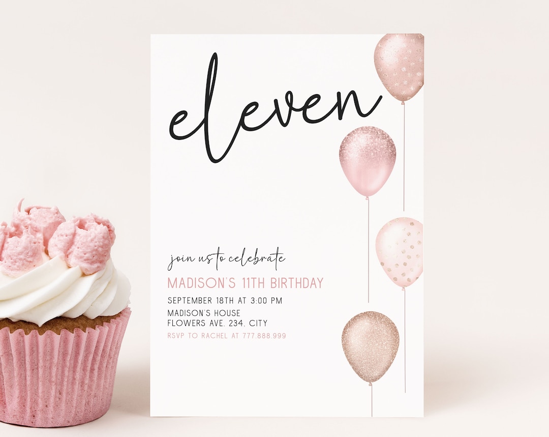 11th Birthday Invitation Girl Editable, Eleven Birthday Invite, 11 ...