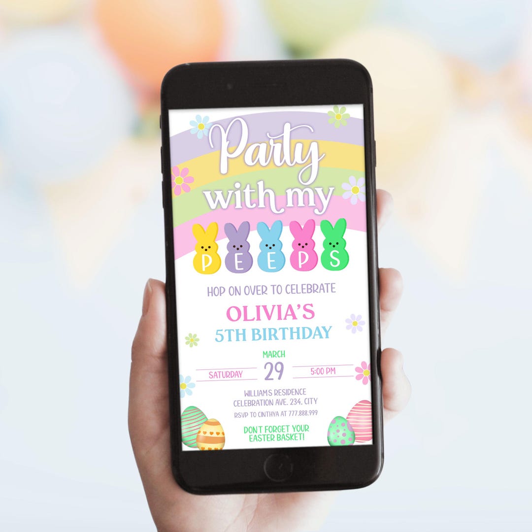 Party With My Peeps Birthday Electronic Invitation Template, Easter Egg ...