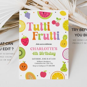 Editable Tutti Frutti Birthday Invitation Printable Summer Fruit Party ...