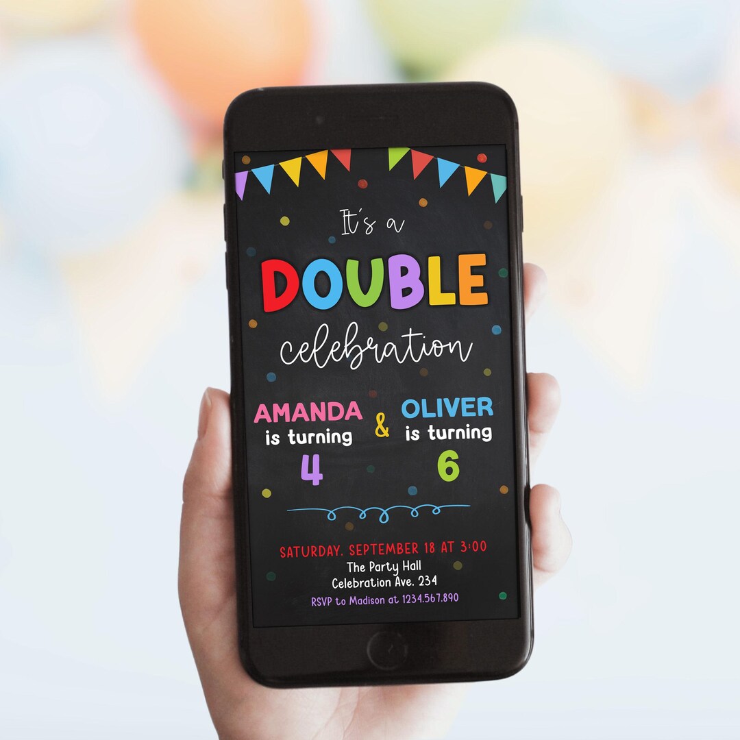 Double Birthday Electronic Invitation, Editable Kids Joint Birthday ...