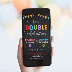 Double Birthday Electronic Invitation, Editable Kids Joint Birthday ...
