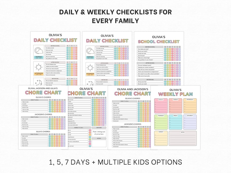 Editable Kids Chore Chart Bundle, Daily Checklist, Allowance, Reward ...
