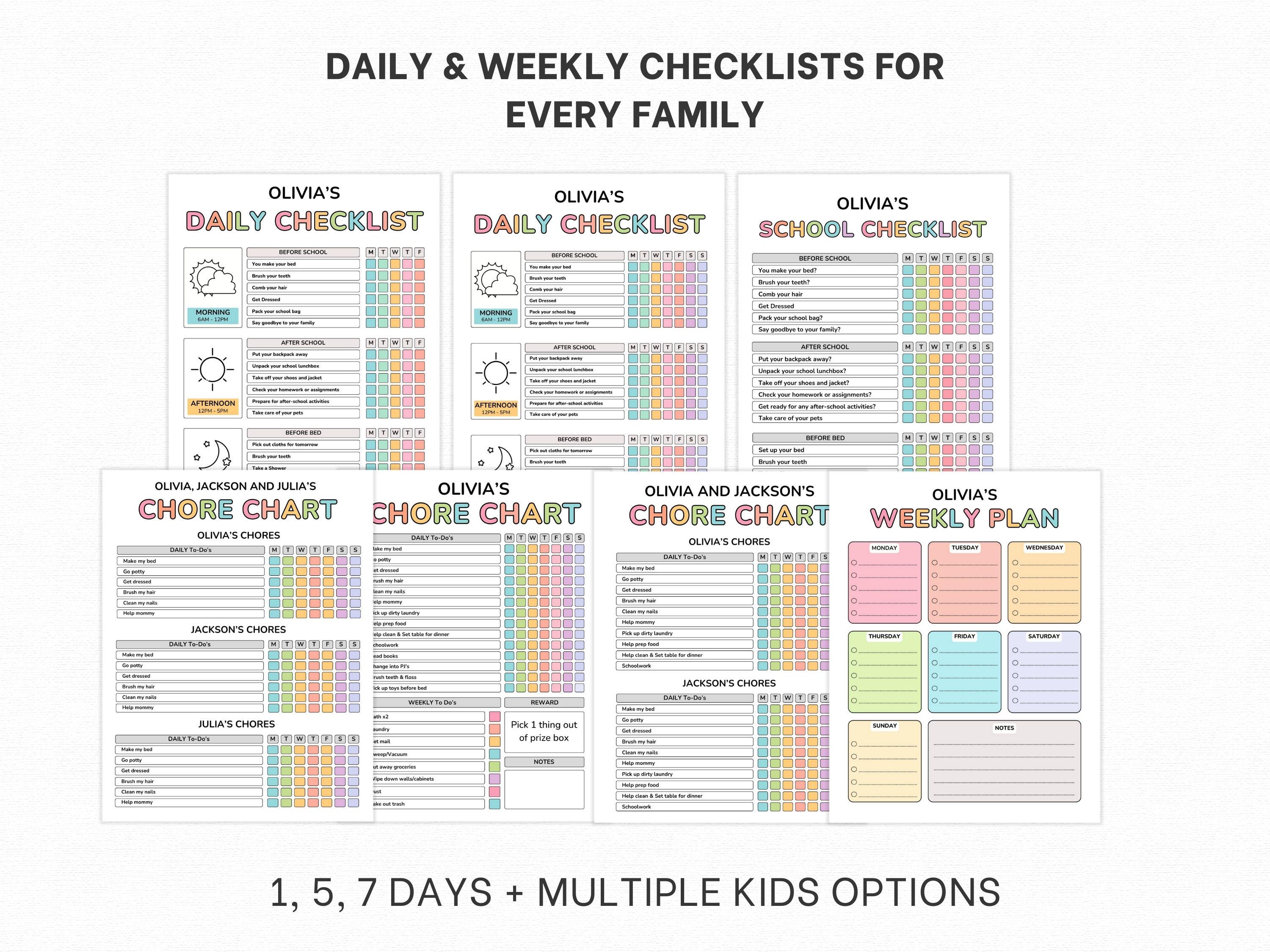 Editable Kids Chore Chart Bundle, Daily Checklist, Allowance, Reward ...