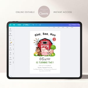 Oink Baa Moo Birthday Invitation Editable, Any Age, Petting Zoo Party ...