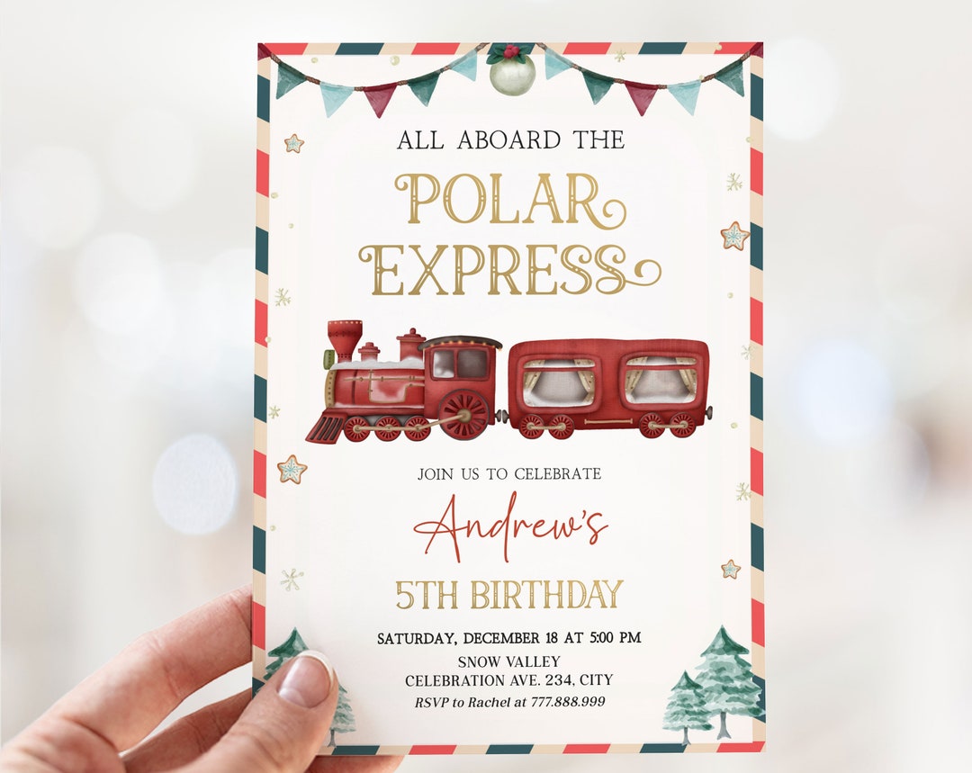 Polar Express Birthday Invitation Editable, Christmas Birthday Invite ...