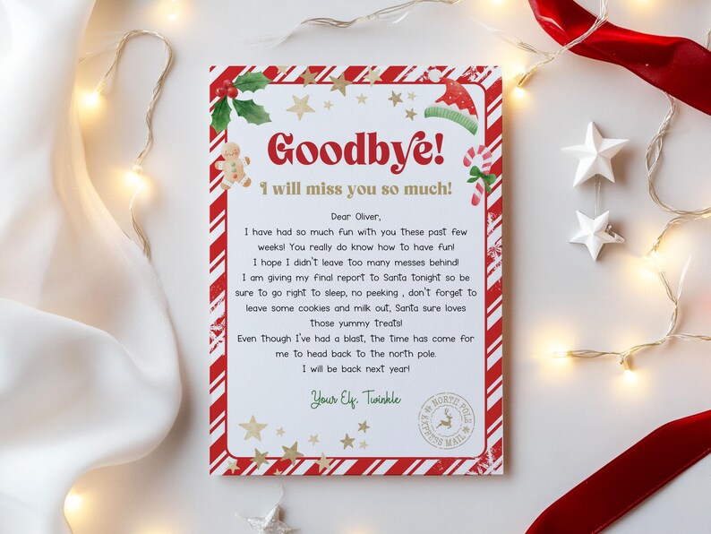 Elf Goodbye Letter Editable, Elf Farewell Card Printable, Canva ...